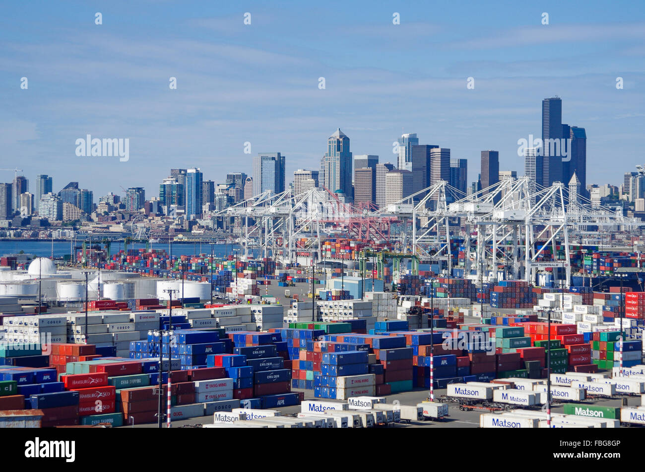 Container cranes and shipping containers at Port of Seattle. Seattle ...