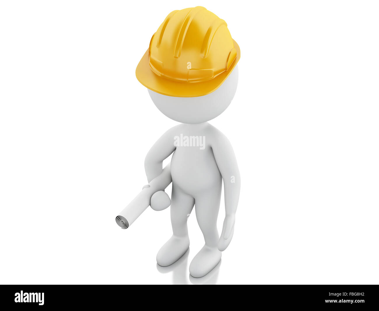 3d renderer image. White people with helmet and plans. Construction ...