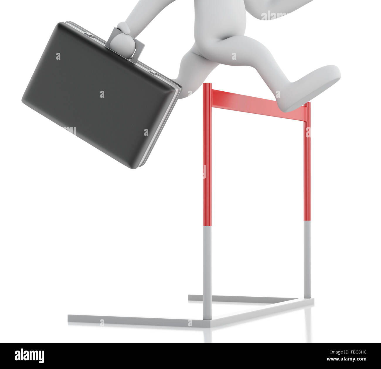 3d renderer illustration. White people hopping over hurdle race ...