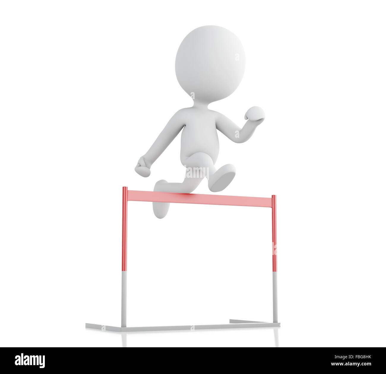 3d renderer illustration. White people hopping over hurdle race ...