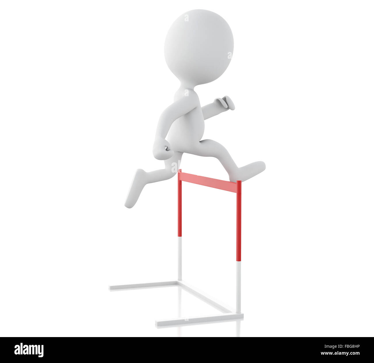 3d renderer illustration. White people hopping over hurdle race ...