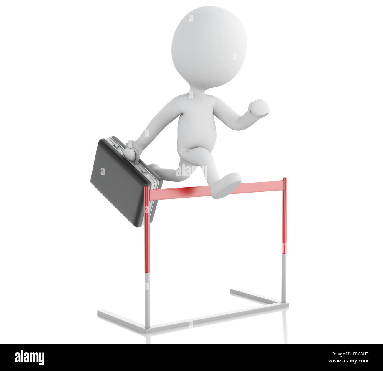 3d renderer illustration. White people hopping over hurdle race ...