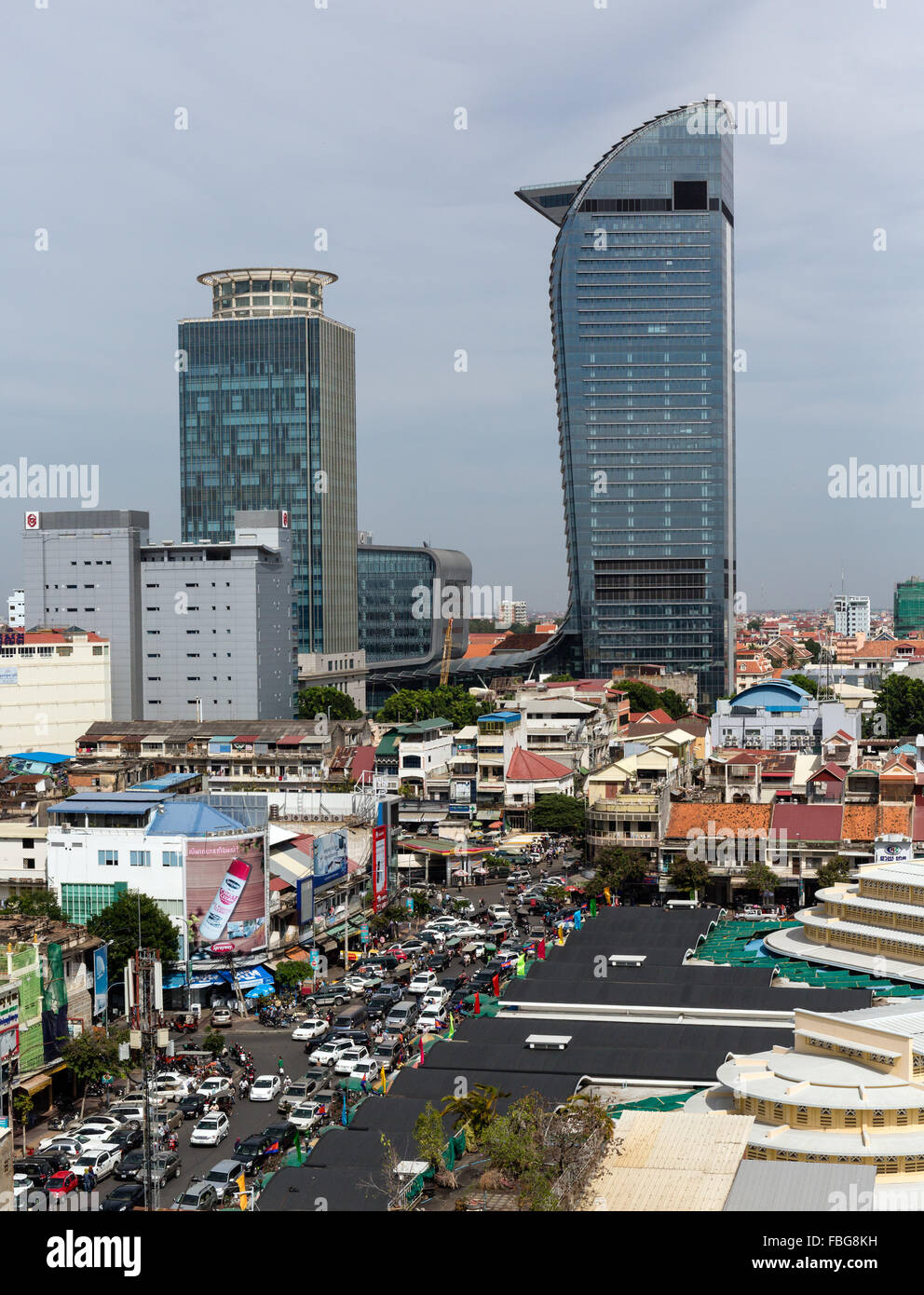 Skyline with Canadia Bank and Vattanac Capital Tower, Central Market ...