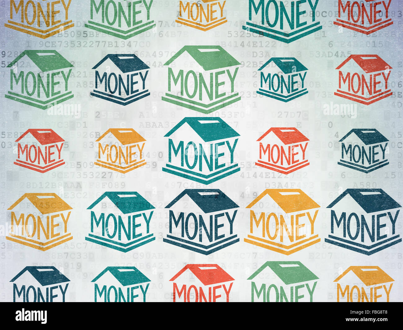 Currency concept: Money Box icons on Digital Paper background Stock ...