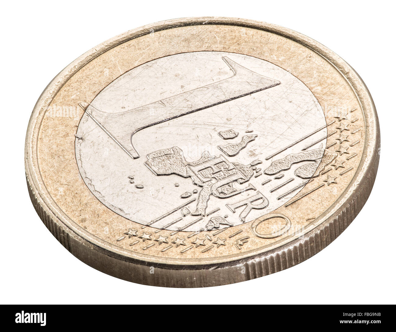 Old one Euro coin isolated on a white background. File contains ...