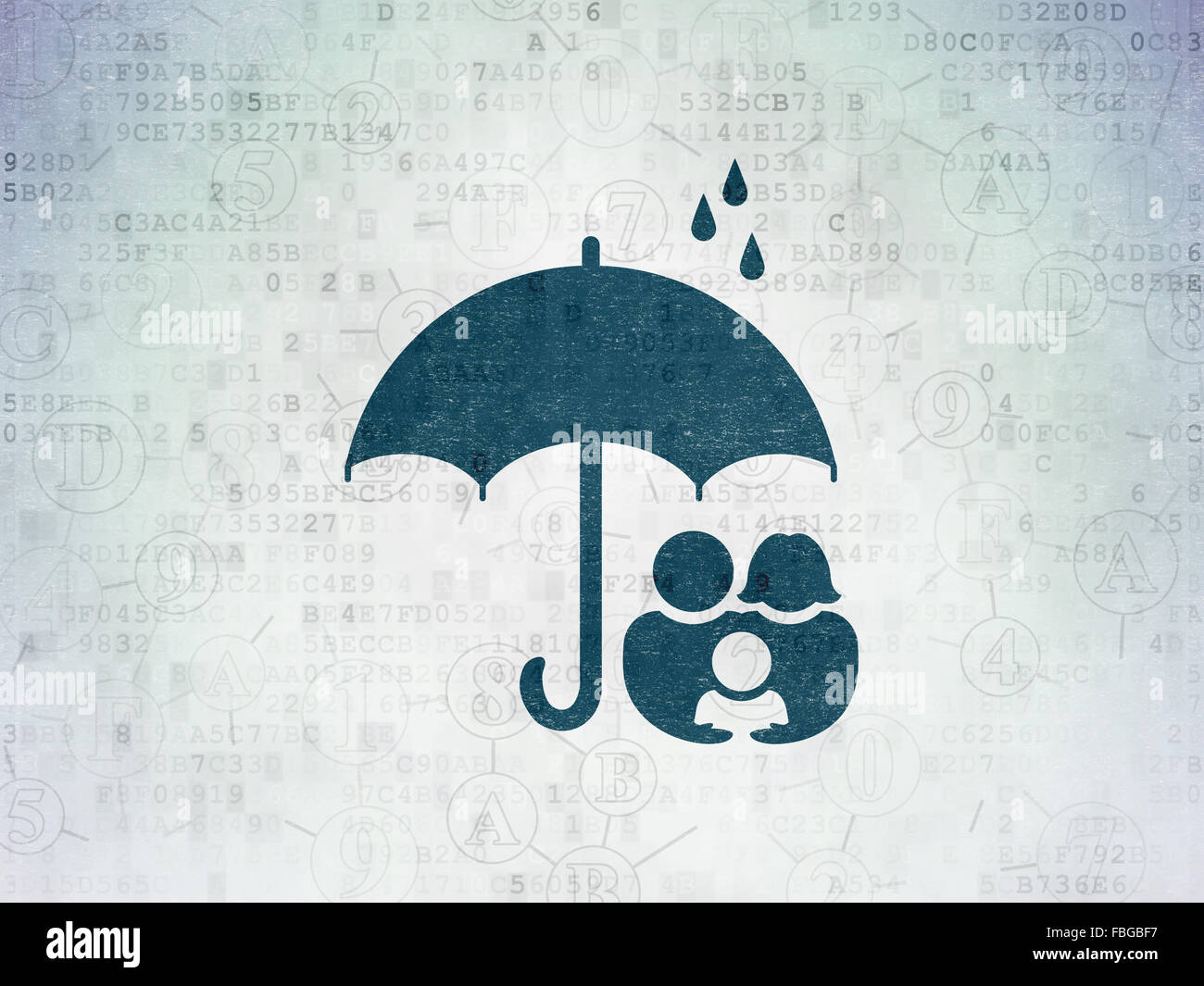Safety concept: Family And Umbrella on Digital Paper background Stock ...