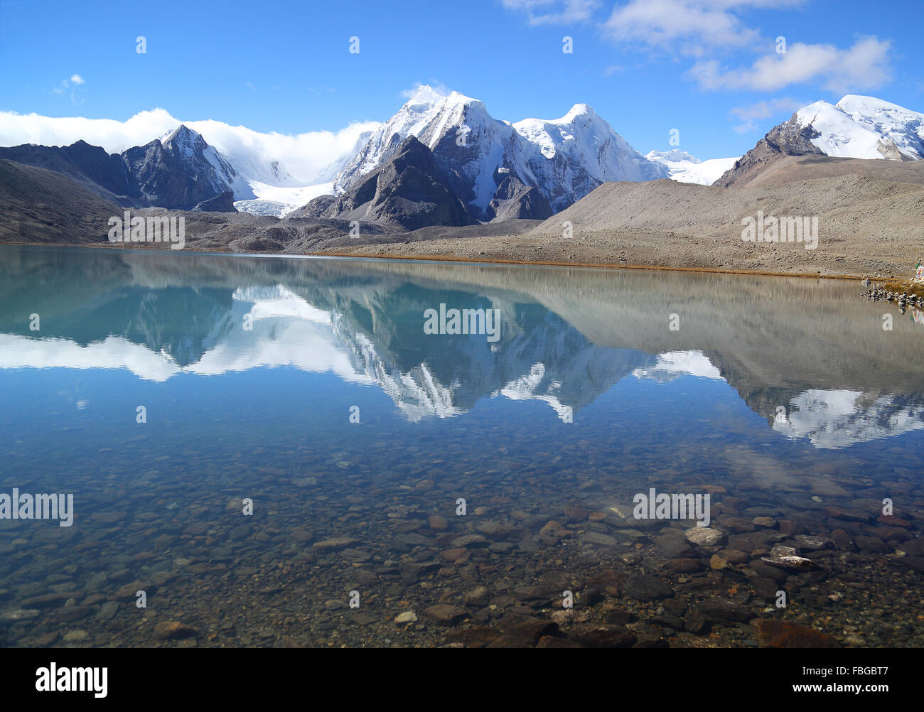 Mountain reflection on lake water with blue sky Stock Photo - Alamy