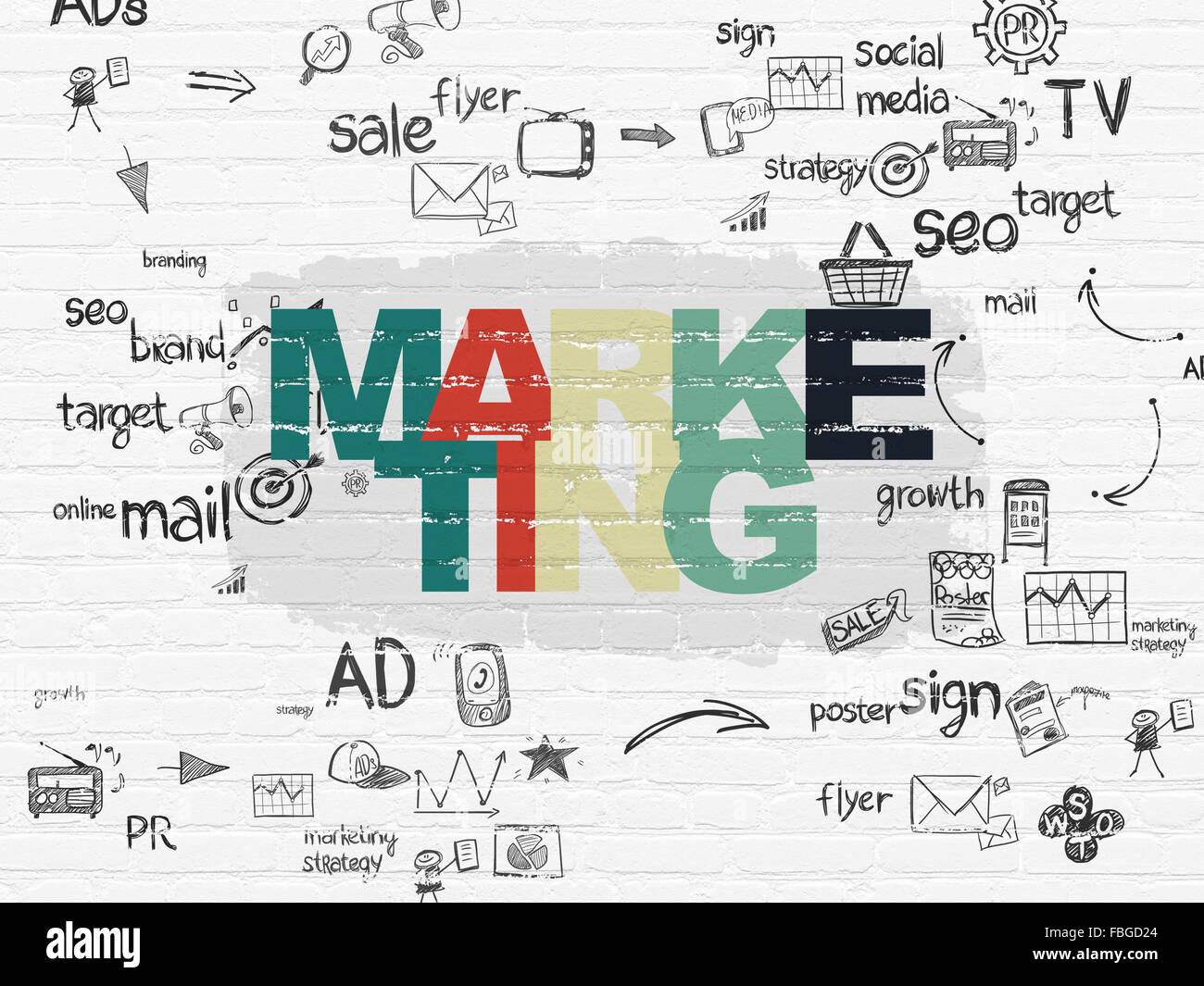 Advertising concept: Marketing on wall background Stock Photo - Alamy