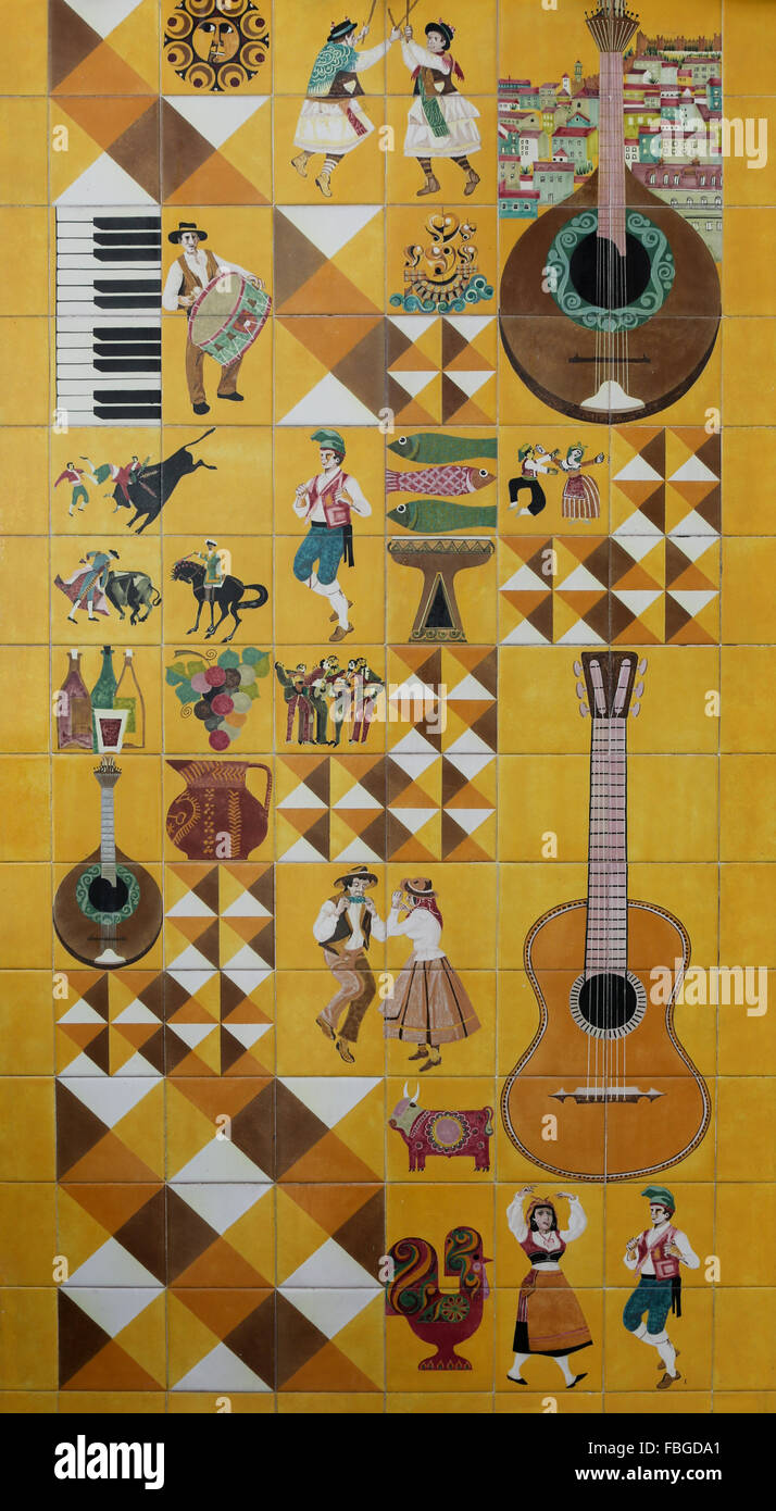 A traditional drawing with azulejo tiles, Portugal Stock Photo - Alamy