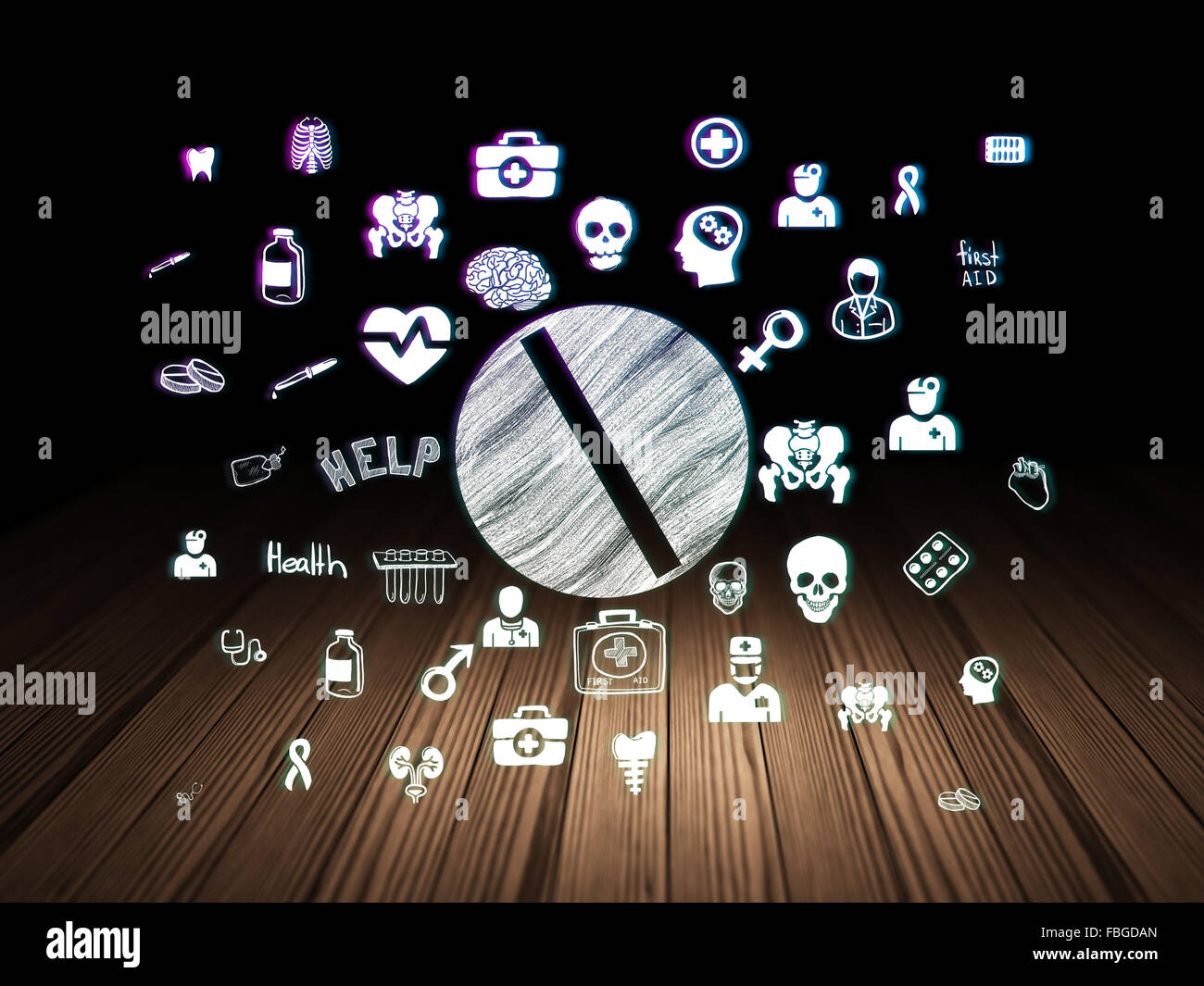 Healthcare concept: Pill in grunge dark room Stock Photo - Alamy