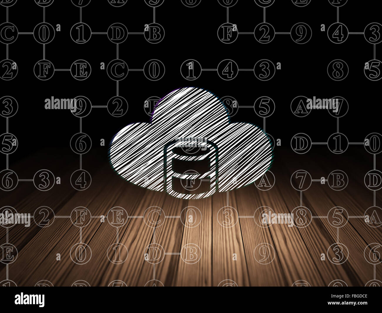 Cloud networking concept: Database With Cloud in grunge dark room Stock ...