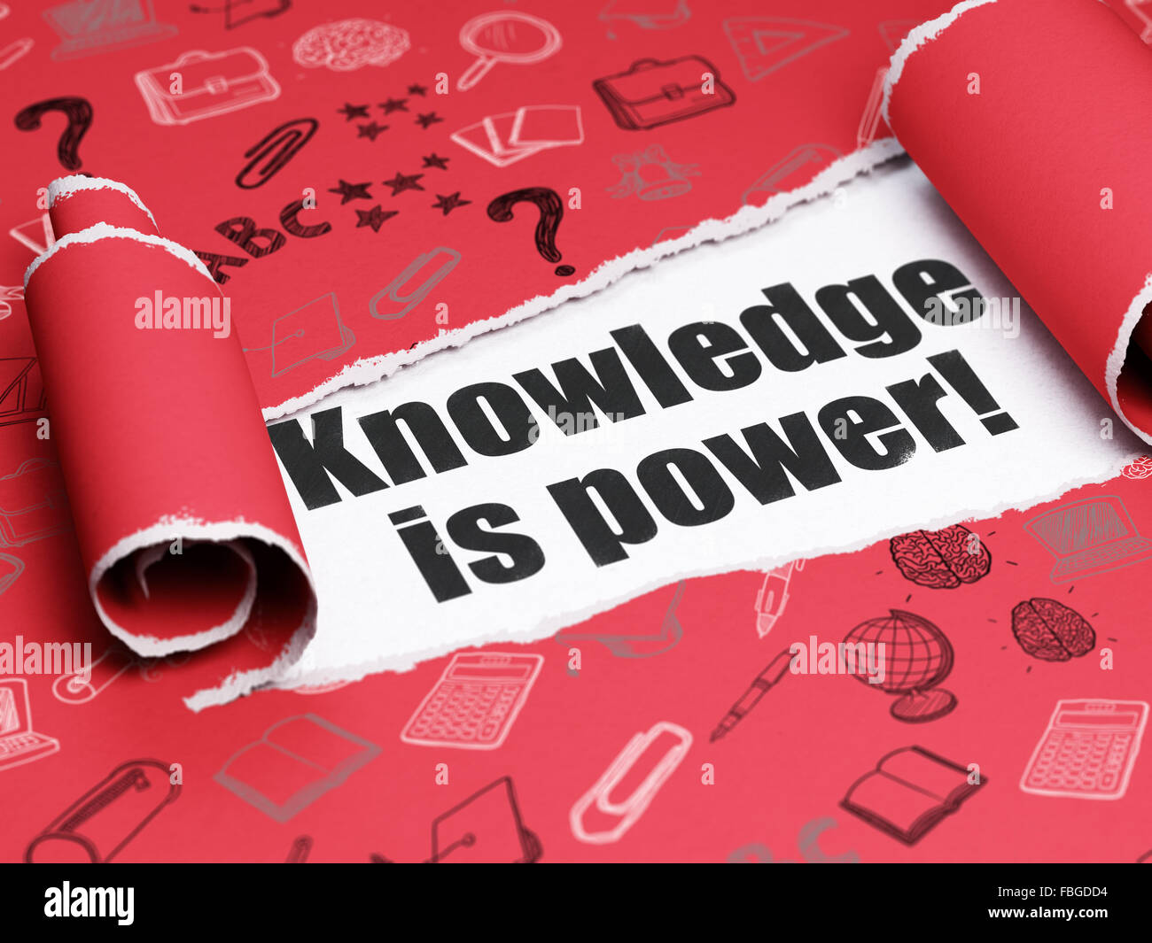 Learning concept: black text Knowledge Is power under the piece of torn ...