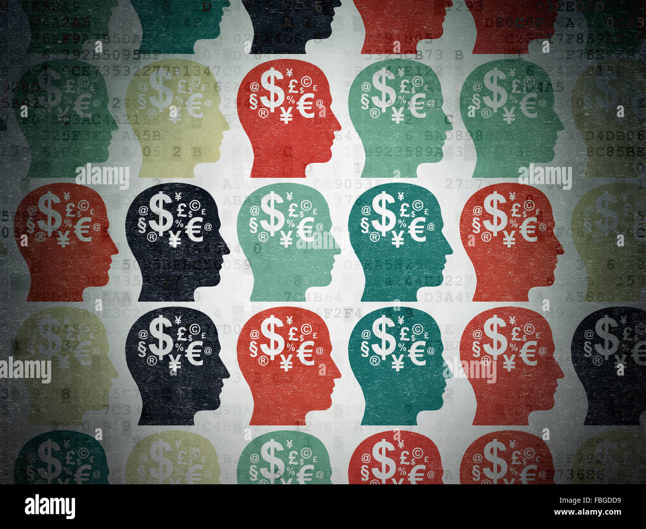 Education concept: Head With Finance Symbol icons on Digital Paper ...