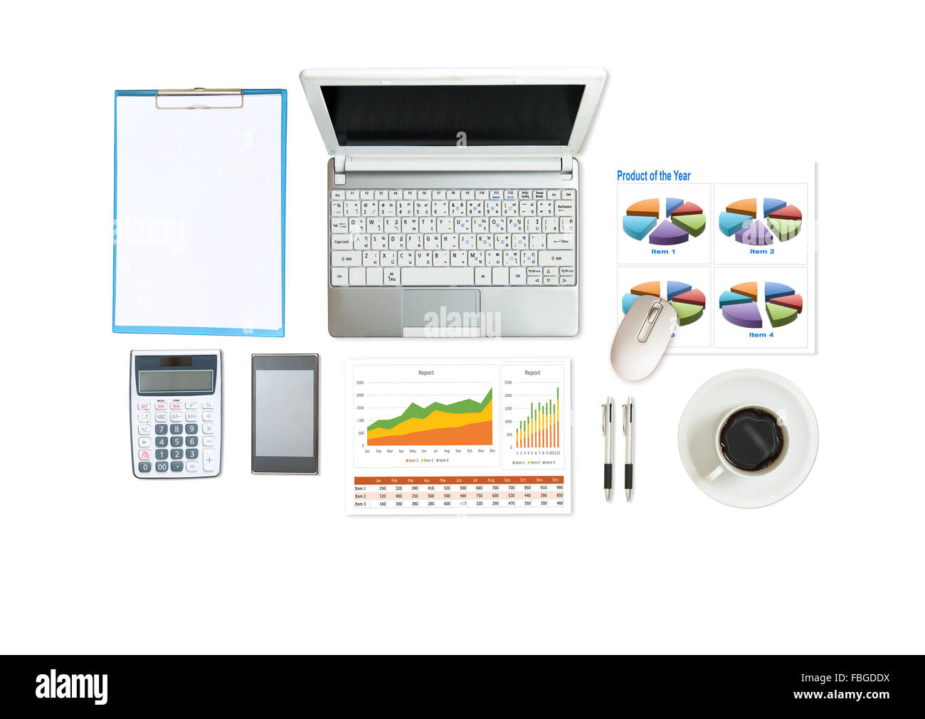 image of business and financial report on white background Stock Photo ...