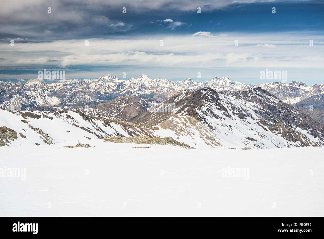 Stunning view of high mountain peaks in the italian alpine arc, in a ...