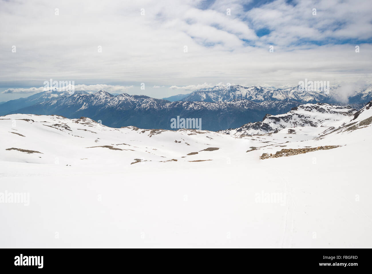 Stunning view of high mountain peaks in the italian alpine arc, in a ...