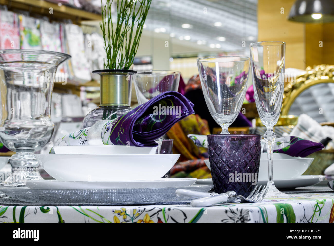 Table serving with decorative tableware Stock Photo - Alamy