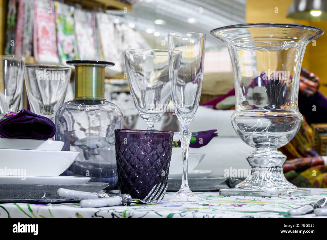 Table serving with decorative tableware Stock Photo - Alamy