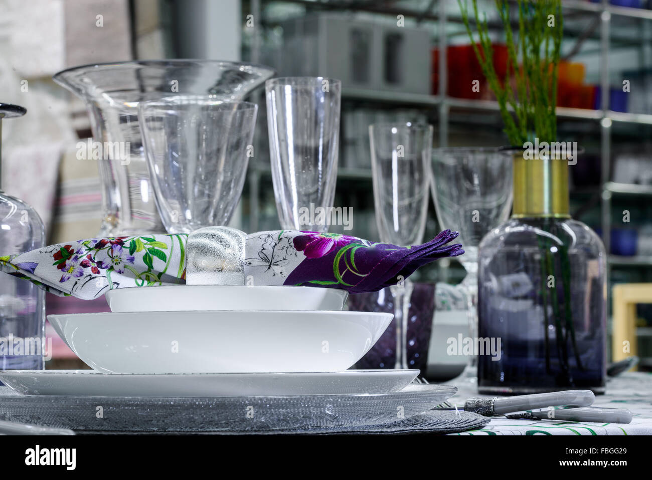 Table serving with decorative tableware Stock Photo - Alamy