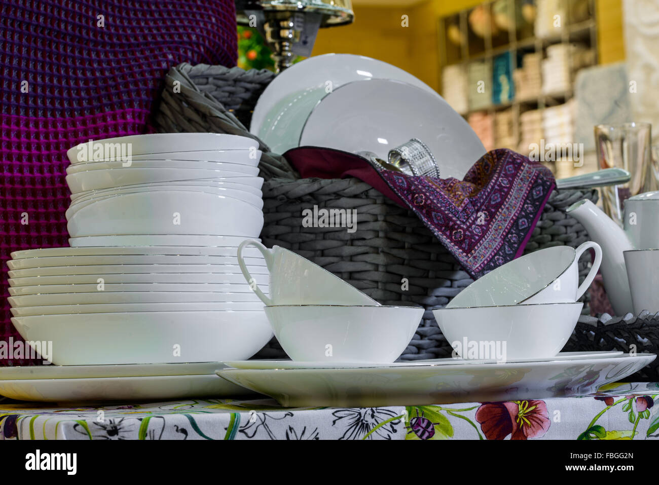 Table serving with decorative tableware Stock Photo - Alamy