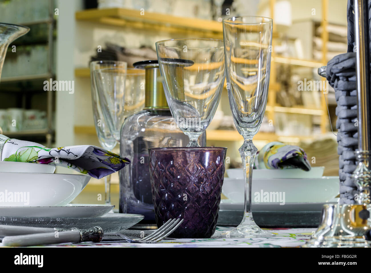 Table serving with decorative tableware Stock Photo - Alamy