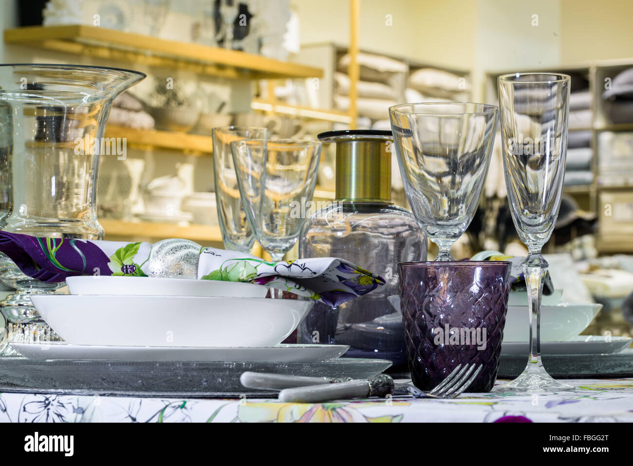 Table serving with decorative tableware Stock Photo - Alamy
