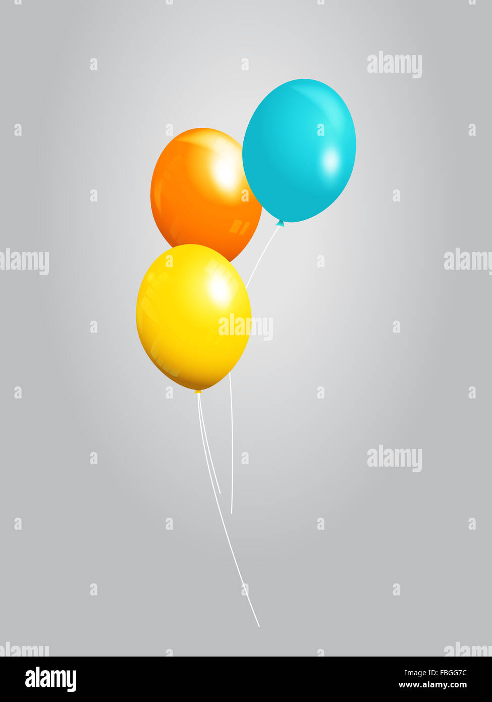 Three Balloons Floating Over Plain Gray Background Stock Photo - Alamy