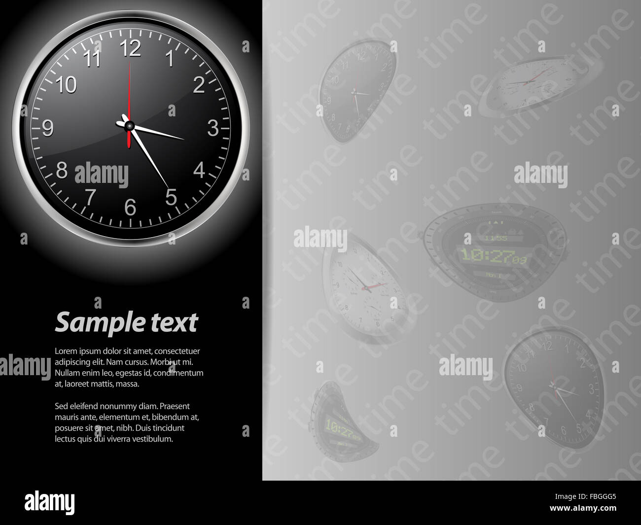 Black Clock Card with Sample Text and Deformed Clocks Background Stock ...