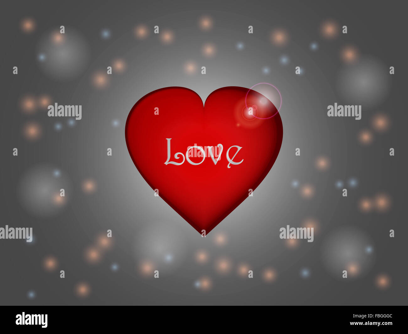 Red Love Heart with Lens Flare and Text Over Glowing Background Stock ...