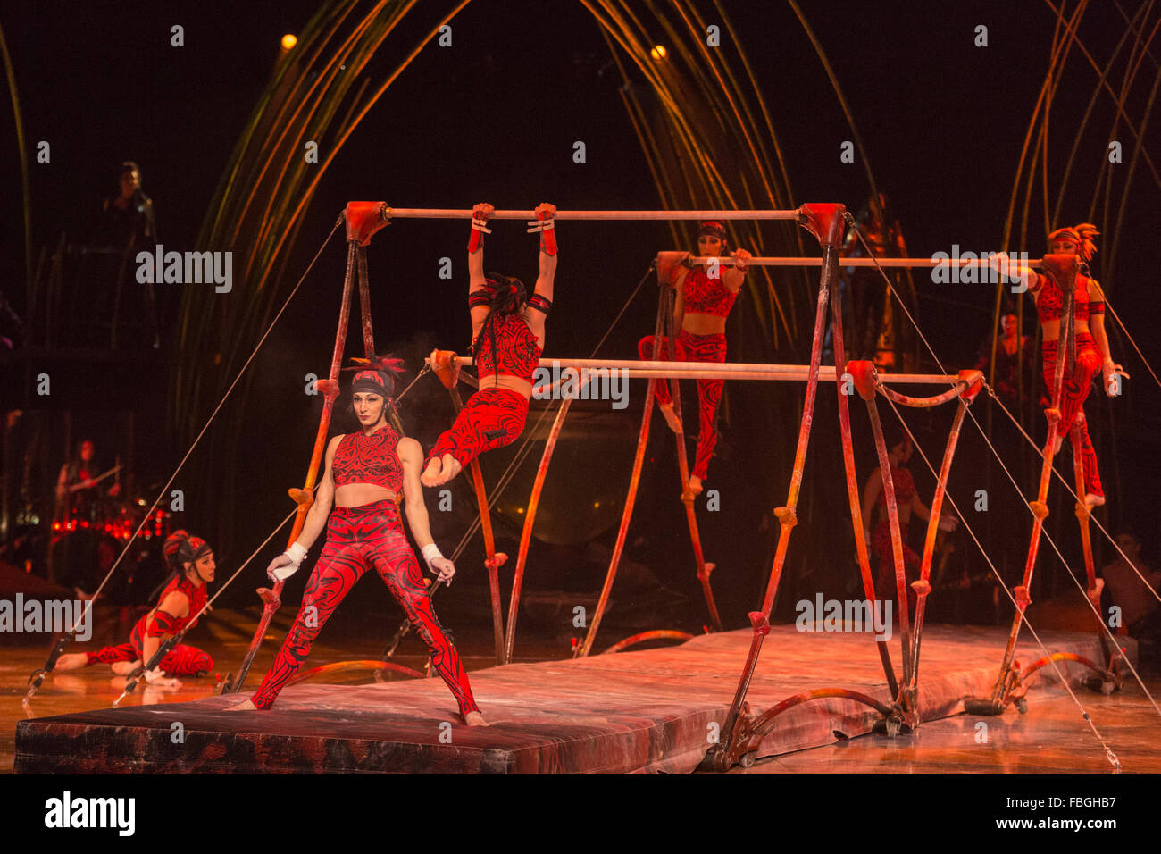 London, UK. 15 January 2016. Uneven Bars act performed by Virginie ...