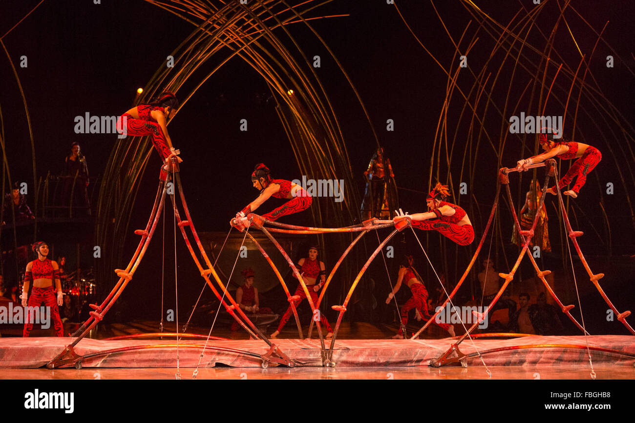 London, UK. 15 January 2016. Uneven Bars act performed by Virginie ...