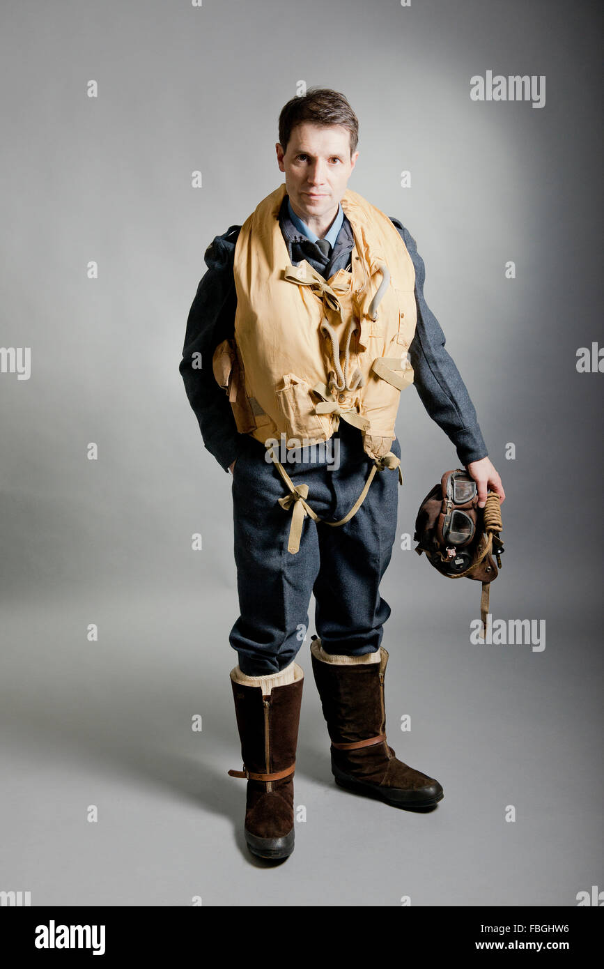 World War Two RAF fighter pilot/bomber crew with hand in pocket, and ...