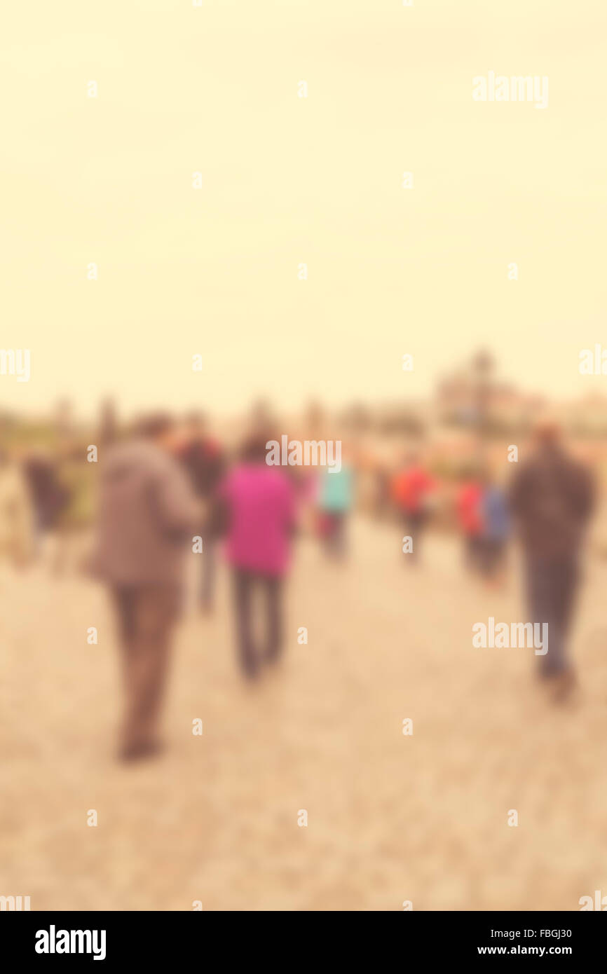 High blurred image of crowd people on street, unrecognizable faces ...