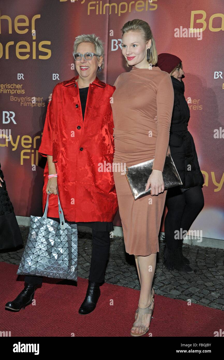 Munich, Germany. 15th Jan, 2016. Producer Doris Doerrie (L) and actress ...