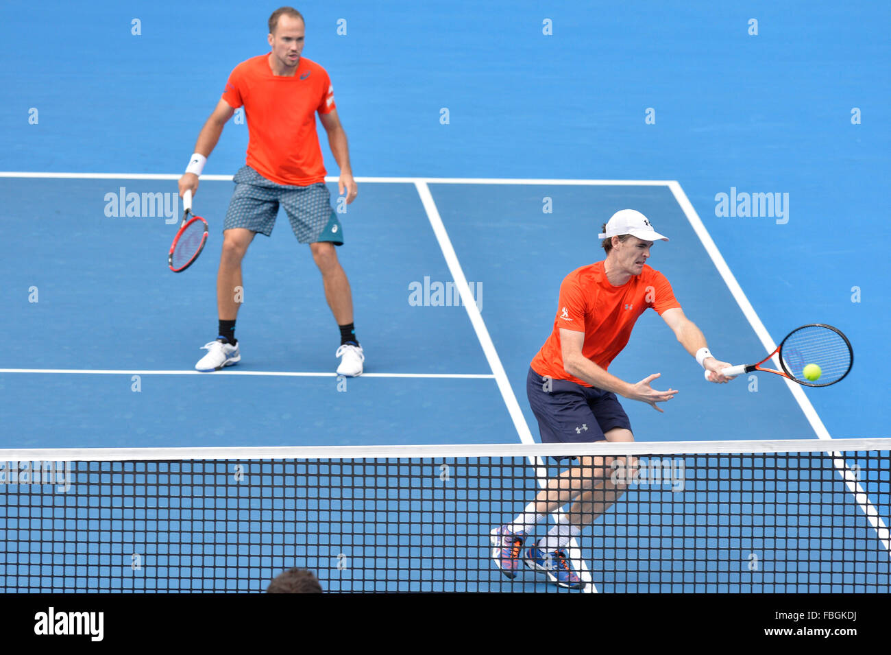 Sydney, Australia, 16th Jan, 2016. Jamie Murray (GBR) and Bruno Soares ...