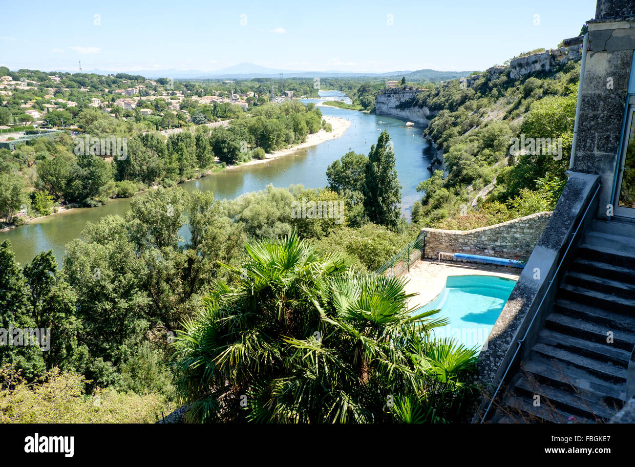 View of river Ardeche from Village of Aigueze in Languedoc-Roussillon ...