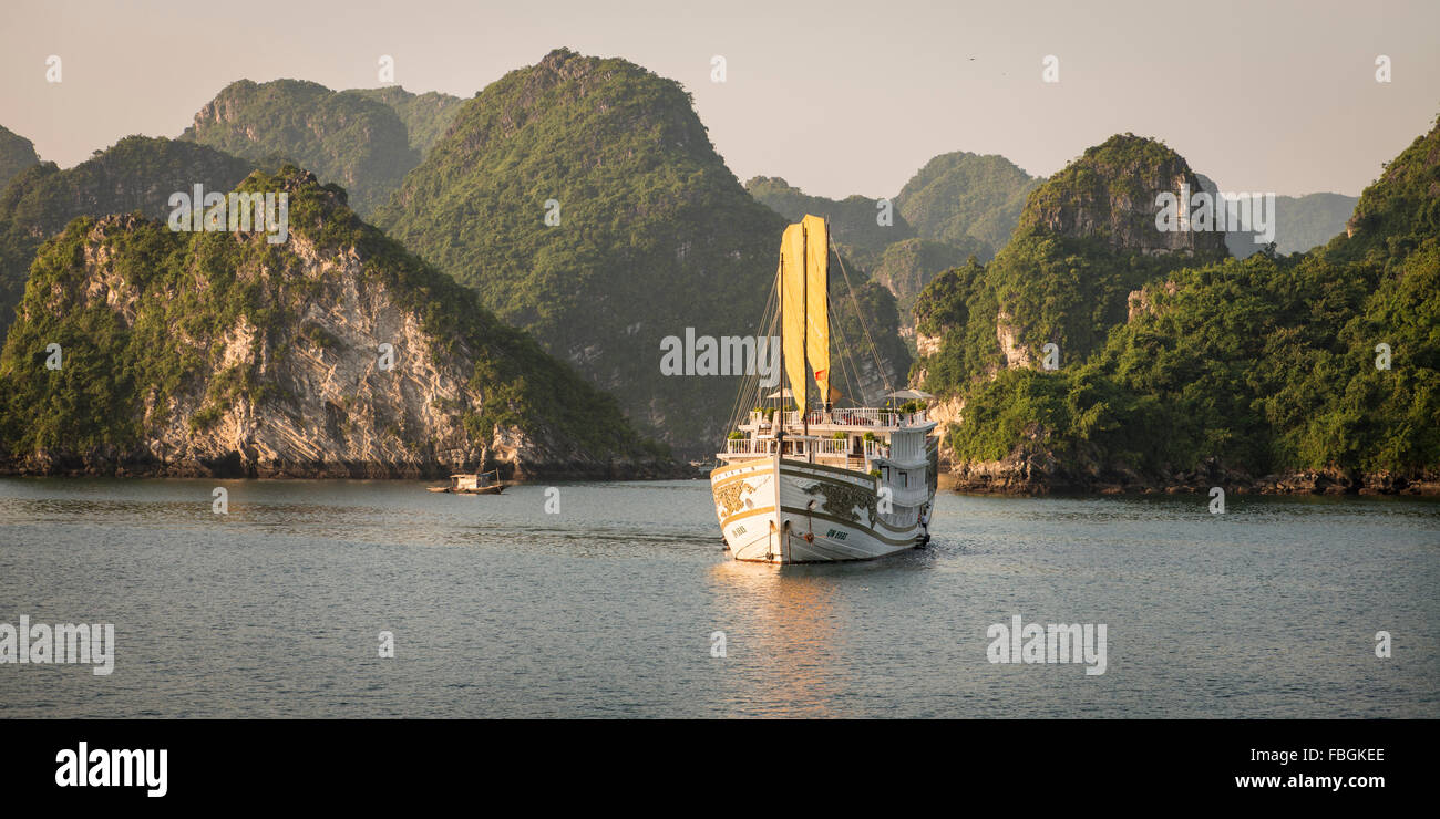 Cruise ships with junk rig, Halong Bay, Vietnam Stock Photo - Alamy