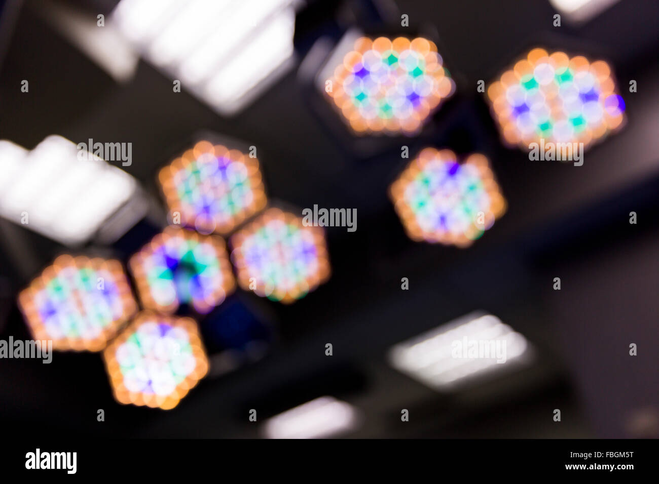 Out of focus surgical lamps of a new operating room in a modern ...