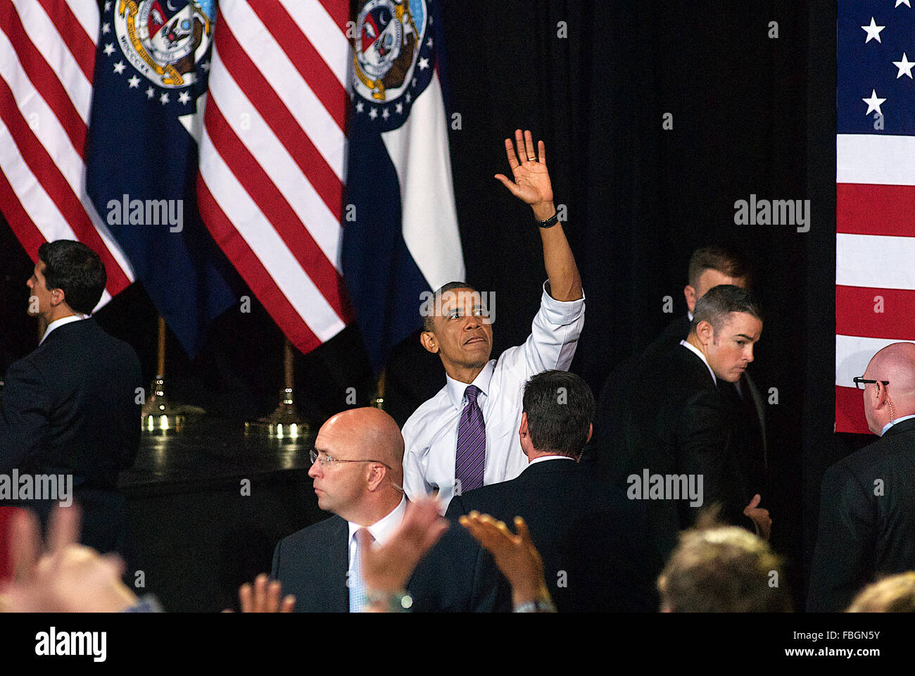 Kansas City, Missouri, USA, 30th July 2014 President Barak Obama works ...