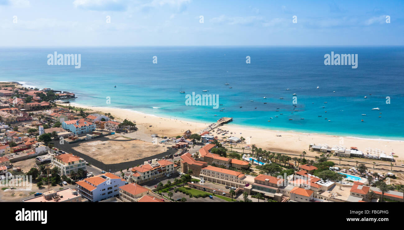 Aerial view of Santa Maria beach in Sal Island Cape Verde - Cabo Verde ...