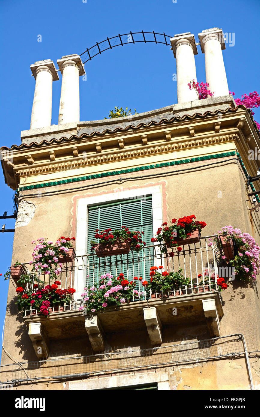 Taormina, typical house with planted balcony Stock Photo - Alamy