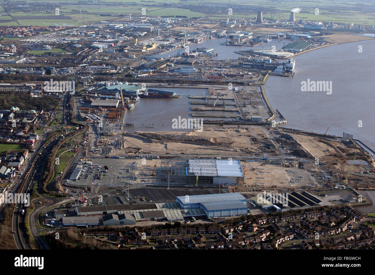aerial view of Hull Docks, to the east of the city, East Yorkshire, UK ...