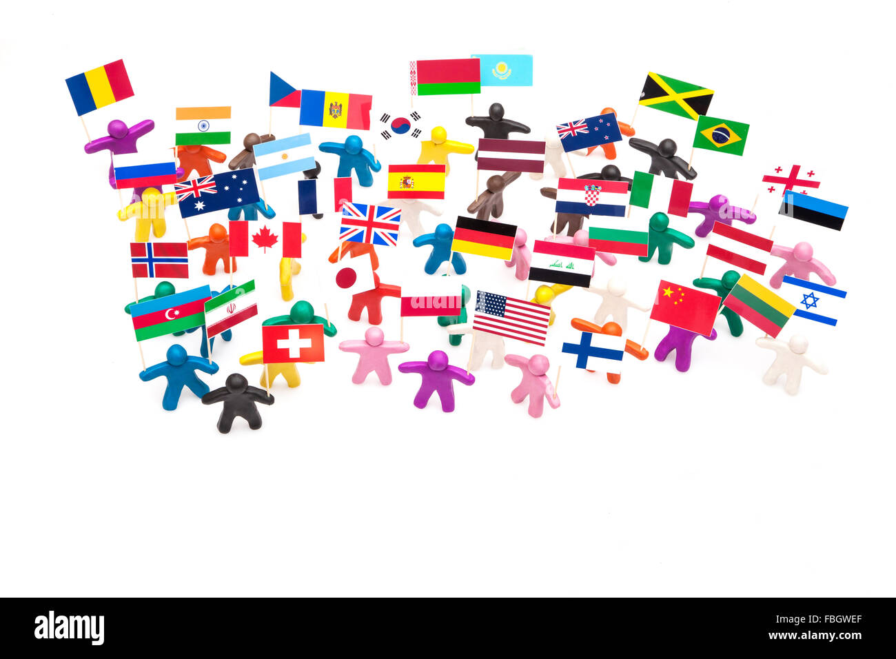 Crowd group of colourful plasticine humans with the various flags Stock ...