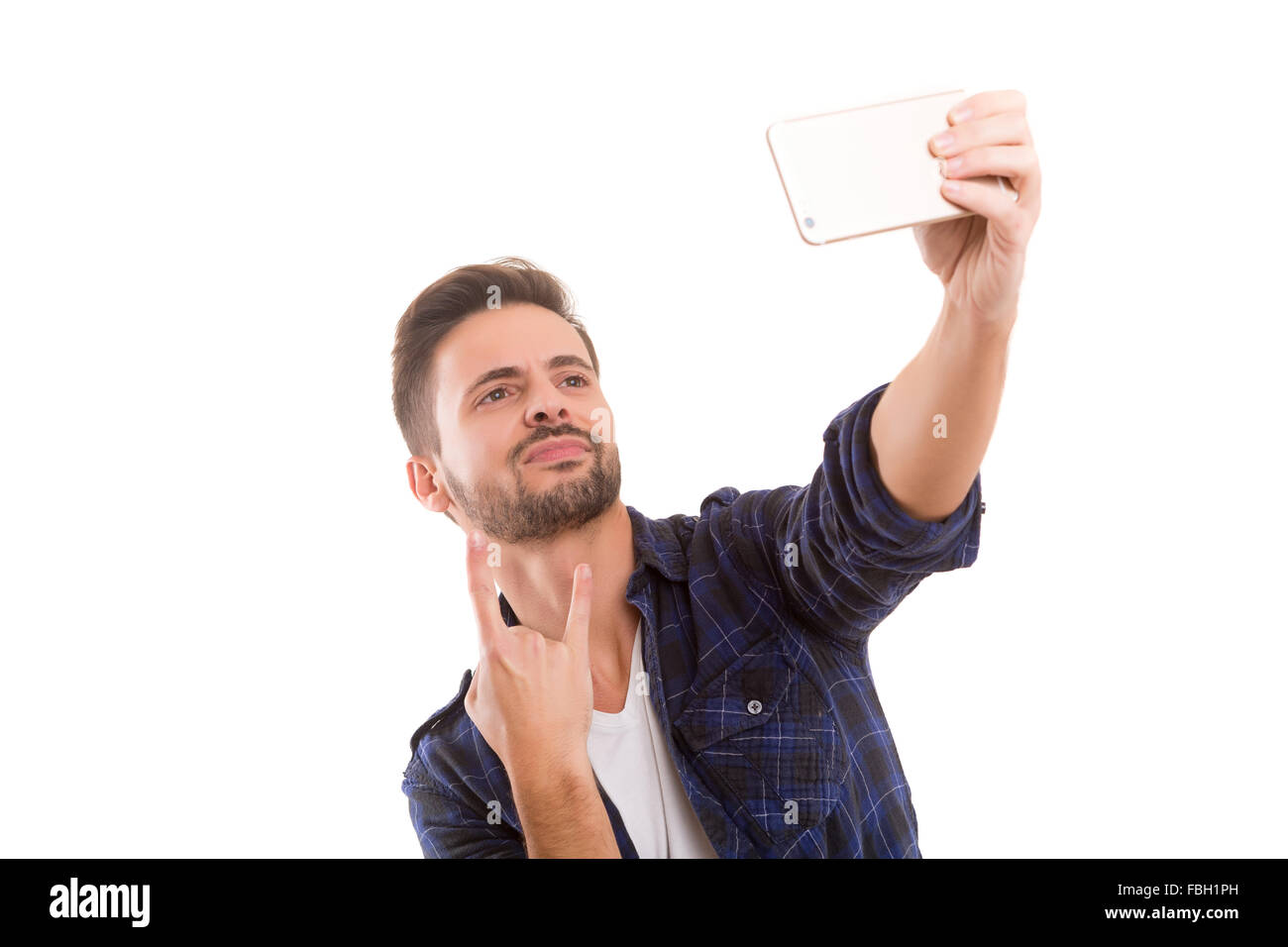 Happy Young Man Taking Self Portrait Photography Through Smart Phone