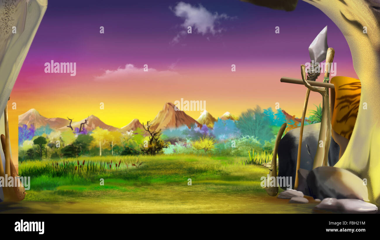 Cave of prehistoric human. Back view Stock Photo - Alamy