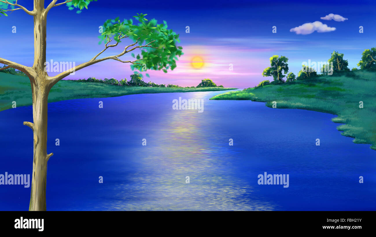 Sunset on the river Stock Photo - Alamy