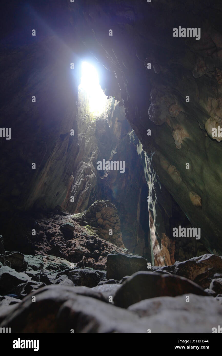 Inside the huge limestone grotto at the Batu Caves in Kuala Lumpur ...