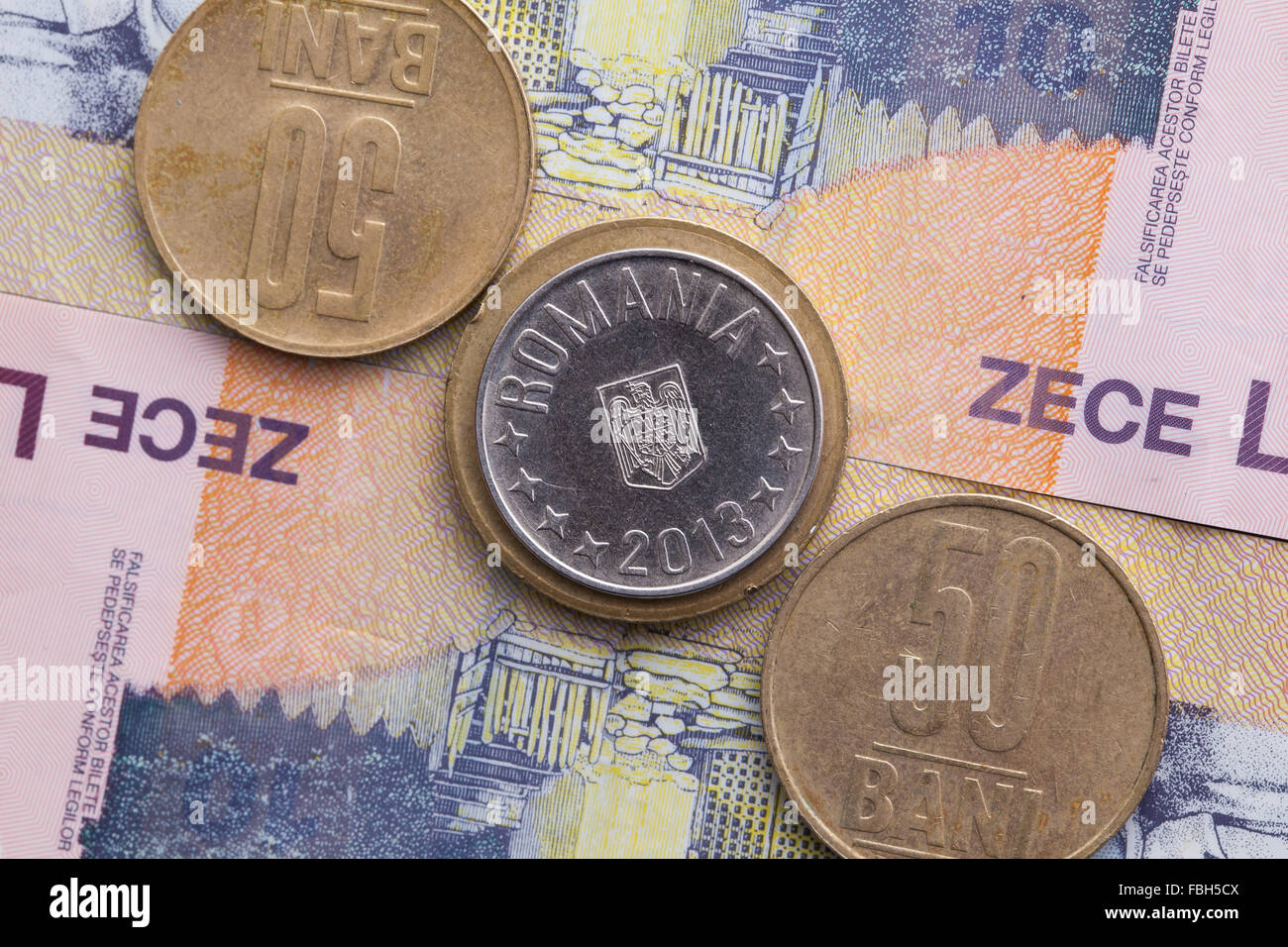 Different banknotes and coins of Romania Lei Stock Photo - Alamy