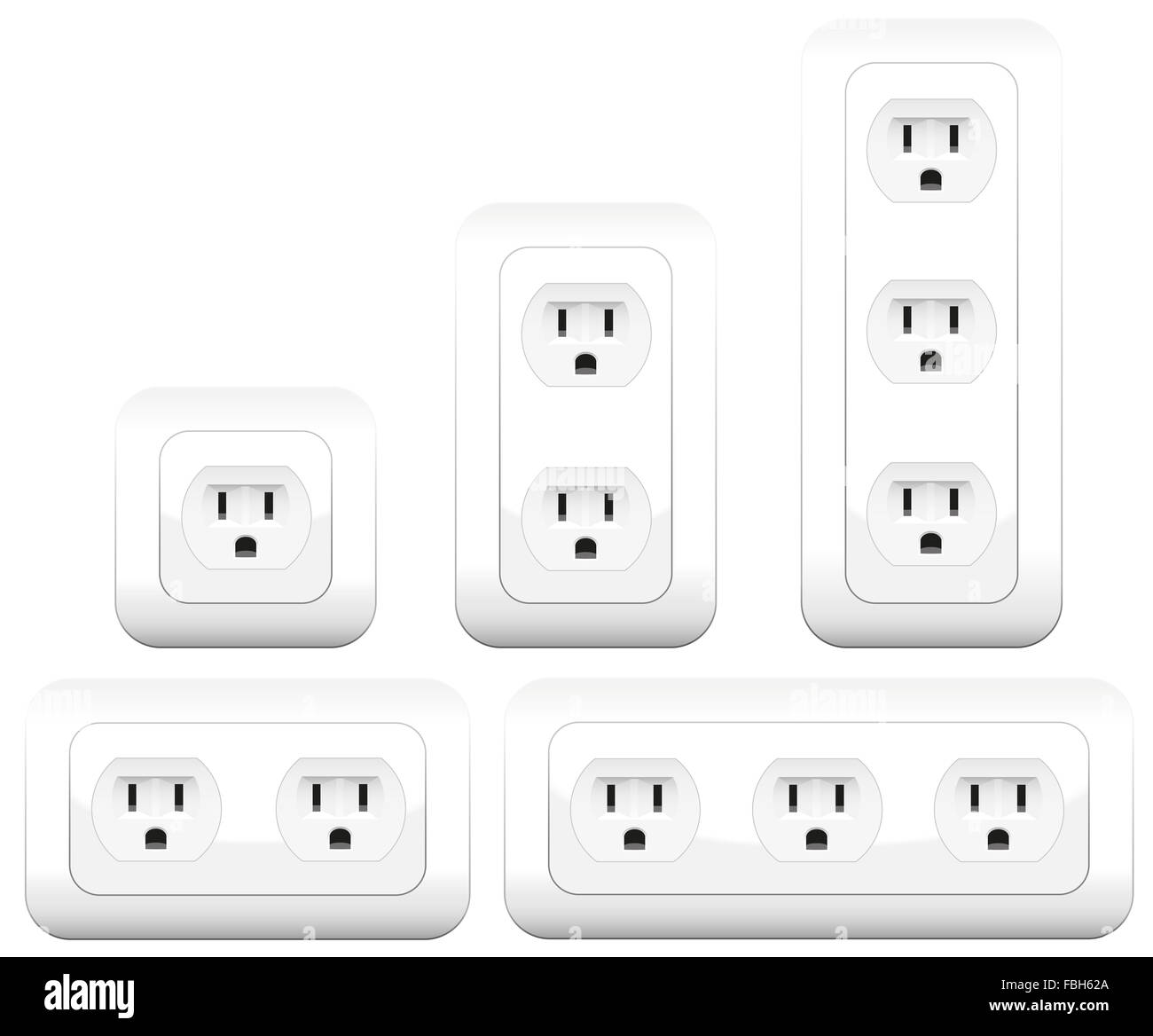Socket variations - double and triple outlets. Illustration on white ...