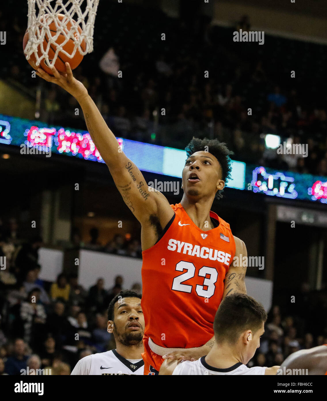 Winston-Salem, NC, USA. 16th Jan, 2016. Malachi Richardson (23) of the ...